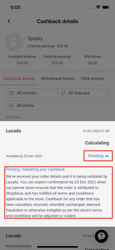 Cashback status issues – Help centre · ShopBack Singapore